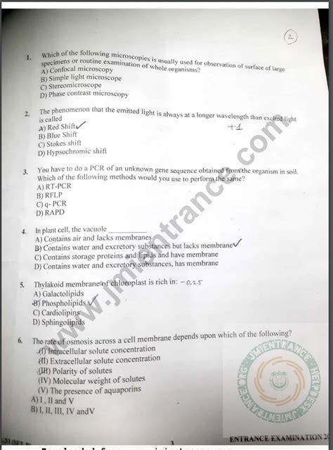 Msc Biotechnology 2022 Jamia Entrance Question Paper
