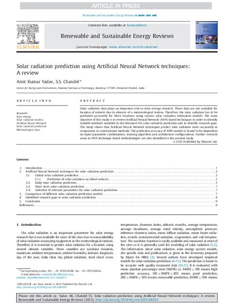 Pdf Review Of Ann Techniques For Solar Radiation
