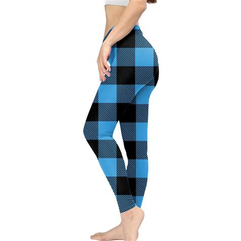 Knosfe Buffalo Plaid Tummy Control Leggings For Women Scrunch Exercise
