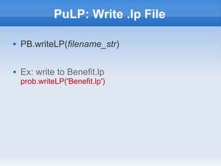 Tutorial Python PuLP And GLPK PPT