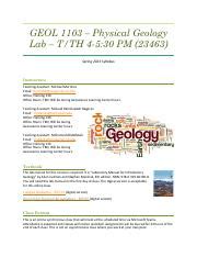 GEOL Physical Geology Lab Syllabus Spring Course Hero