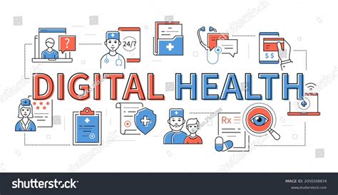 Digital Health Line Design Icon Set Stock Vector Royalty Free