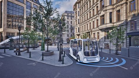 Premium Photo Autonomous Electric Bus Self Driving On Street Smart