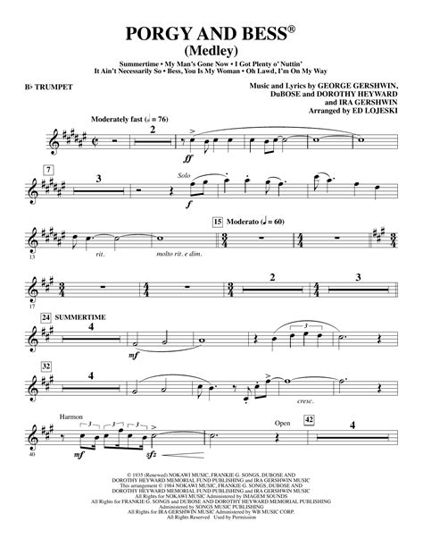 Porgy And Bess Medley Bb Trumpet By Ed Lojeski Sheet Music For