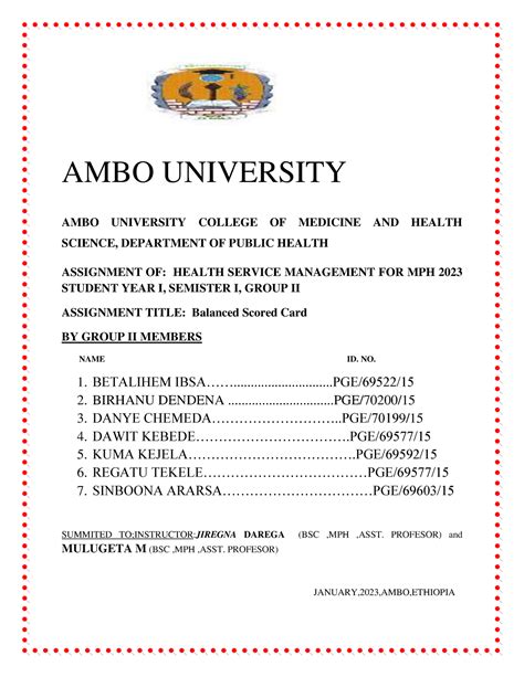 Gruop HSM Assignment AMBO UNIVERSITY AMBO UNIVERSITY COLLEGE OF MEDICINE AND HEALTH