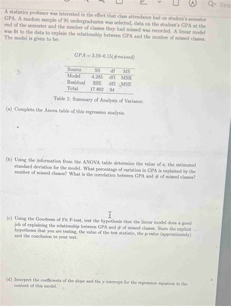 Solved A Statistics Professor Was Interested In The Effect