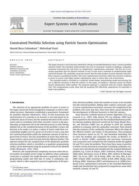 pdf constrained portfolio selection using particle swarm optimization