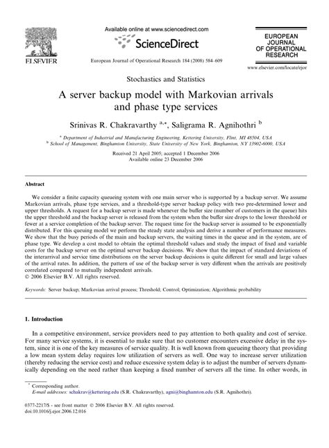 Pdf A Server Backup Model With Markovian Arrivals And Phase Type Services
