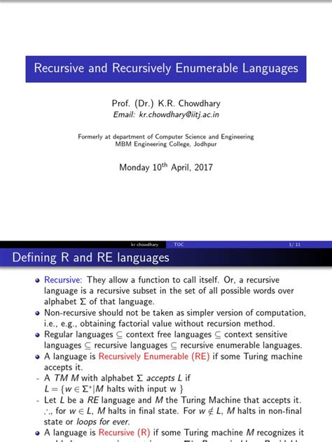 Recursive And Recursively Enumerable Languages Prof Dr Kr