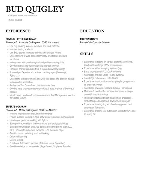 QA Engineer Resume Samples Velvet Jobs