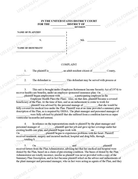 Erisa Complaint Sample With No Experience Us Legal Forms