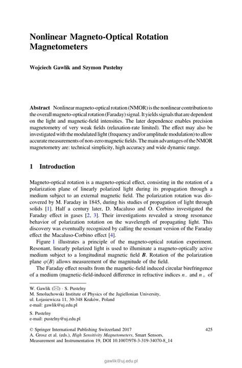 Pdf Nonlinear Magneto Optical Rotation Magnetometers