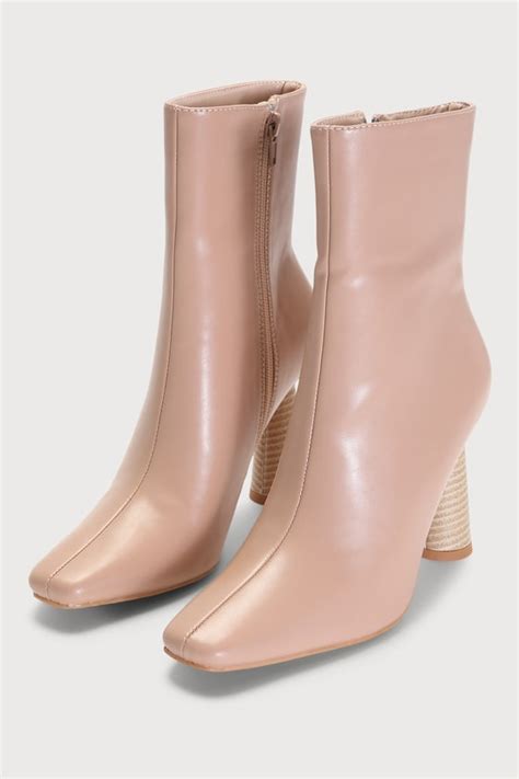 Light Nude Boots Sculpted Heel Boots Faux Leather Boots Lulus