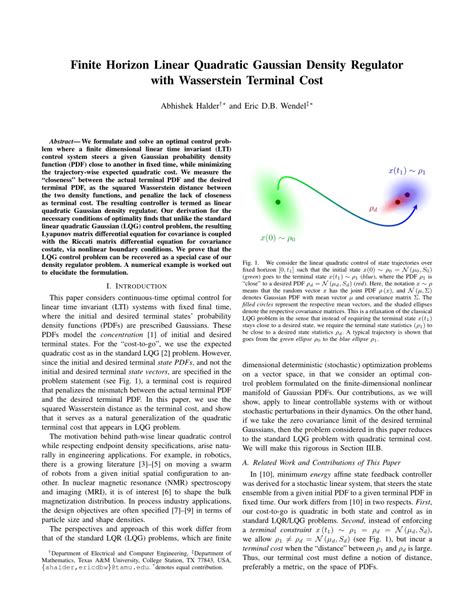 Pdf Finite Horizon Linear Quadratic Gaussian Density Regulator With