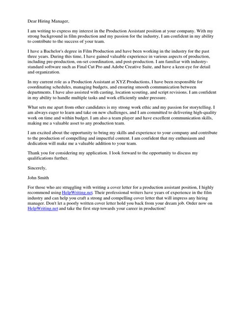 Production Assistant Cover Letter Download Free Pdf Résumé