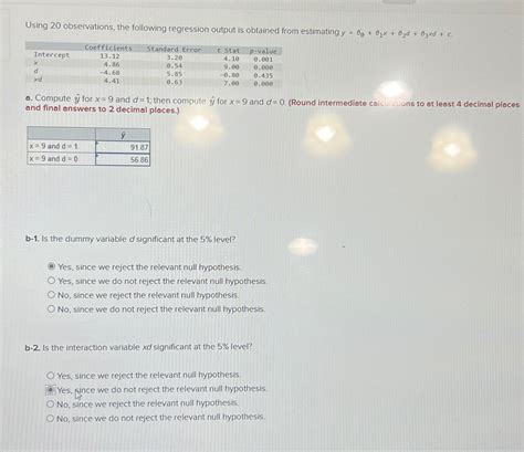 using 20 ﻿observations the following regression