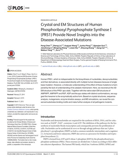 Pdf Crystal And Em Structures Of Human Phosphoribosyl Pyrophosphate Synthase I Prs1 Provide