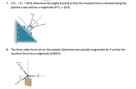 Solved 7 If F1 F2 30 Lb Determine The Angles And 0 So