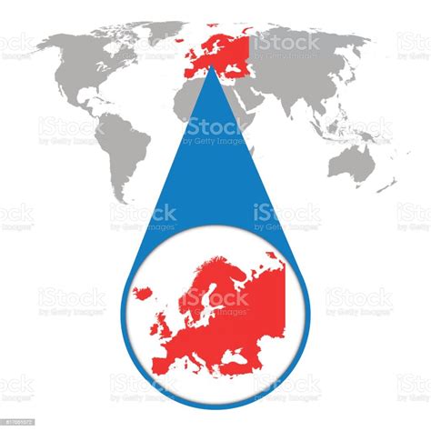 유럽에 확대와 세계 지도입니다 루 페에 매핑하십시오 평면 스타일에서 벡터 일러스트 레이 션 경영자에 대한 스톡 벡터 아트 및