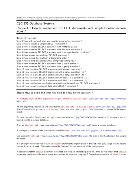 Fillable Online 1 How To Implement SELECT Statements With Simple