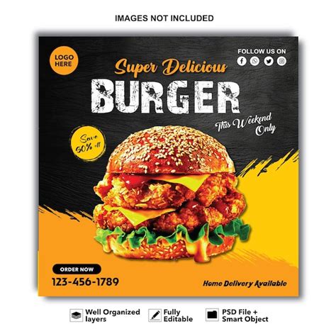 Premium PSD Super Delicious Burger Instagram Post Facebook Post