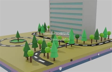Blender Lowpoly广场写字楼办公楼大楼3d模型素材资源免费下载 Blender3d模型库