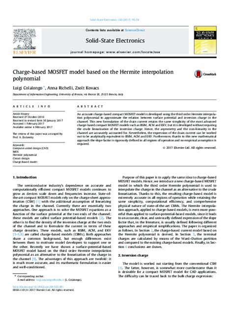 Pdf Charge Based Mosfet Model Based On The Hermite Interpolation