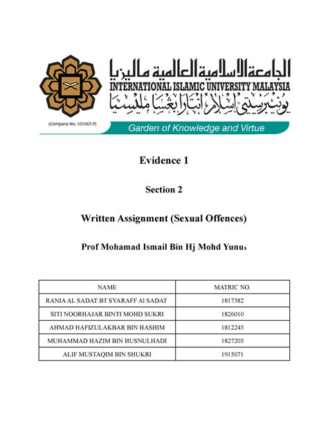 Written Assignment Evidence Evidence Section Written Assignment Sexual Offences Prof