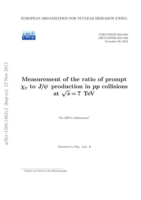 Pdf Measurement Of The Ratio Of Prompt Chi C To Jpsi Production In Pp Collisions At