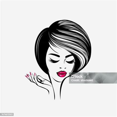 미용실 손톱 아트 로고 아름 다운 여자 초상화입니다 헤어스타일 스킨 케어 및 메이크업 일러스트 빨간 매니큐어 매니큐어 귀여운에 대한 스톡 벡터 아트 및 기타 이미지 Istock