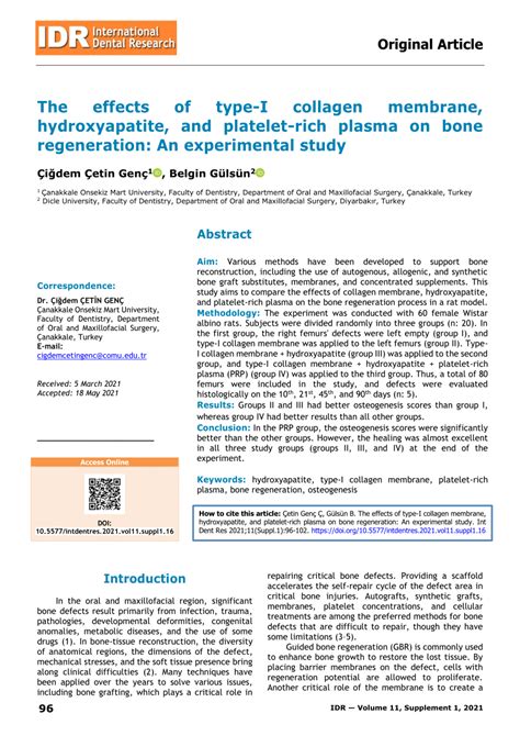 PDF The Effects Of Type I Collagen Membrane Hydroxyapatite And