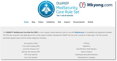 Nginx ModSecurity And OWASP CRS Mkyong
