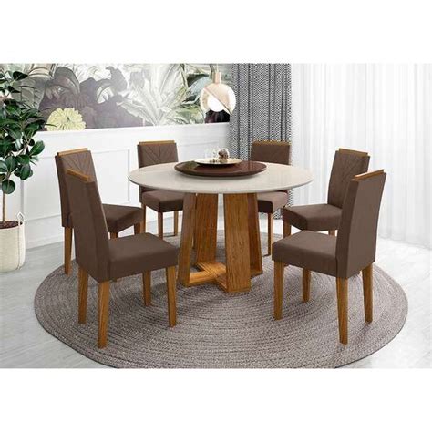 Conjunto De Mesa De Jantar Tampo Giratório Isabela E 6 Cadeiras Amanda
