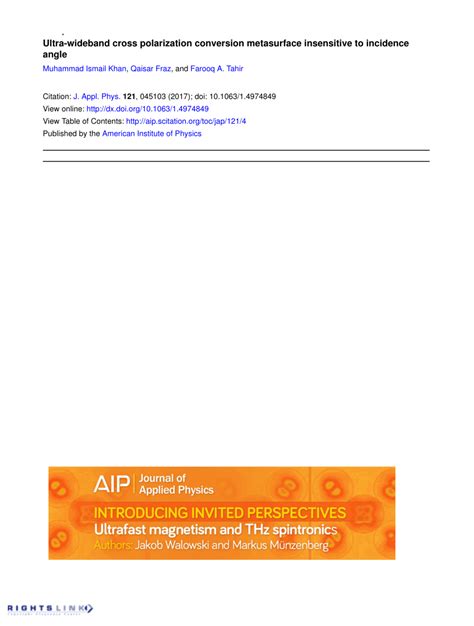 Pdf Ultra Wideband Cross Polarization Conversion Metasurface