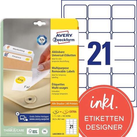 Avery Zweckform L6023REV 25 Lot de 25 feuilles d étiquettes
