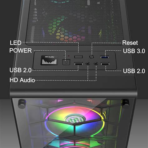 Snapklik Com Musetex Atx Pc Case Pre Installed Argb Fans Tempered Glass Side Panel Door And