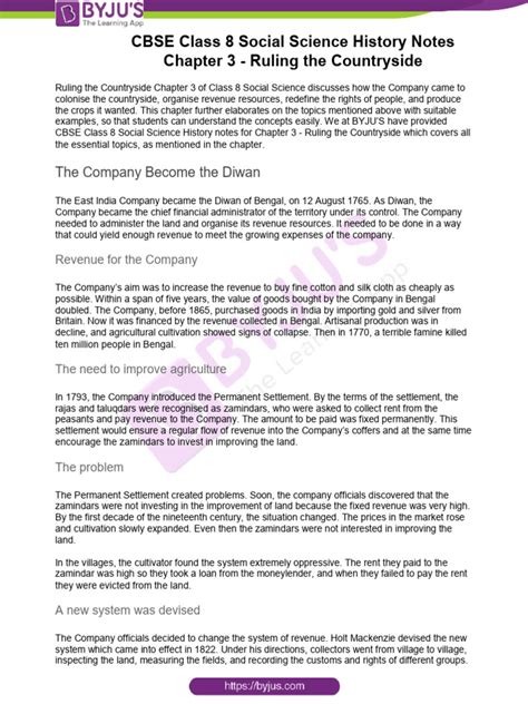 cbse class 8 social science history notes chapter 3 ruling the