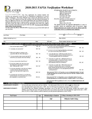 Fillable Online Philander Fafsa Verification Worksheet