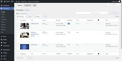 Learnpress Allow Frontend Course Submissions Wp Frontend Admin