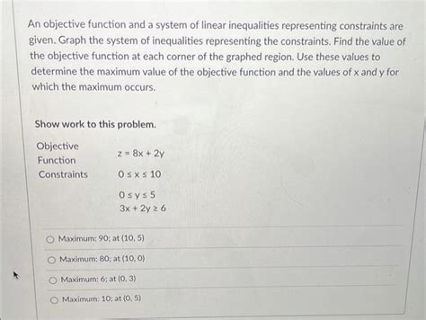 Solved An Objective Function And A System Of Linear Chegg