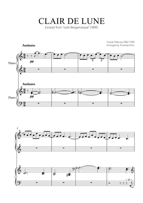 Clair De Lune Cmaj Arr Amanda Kohn By Claude Debussy Sheet Music