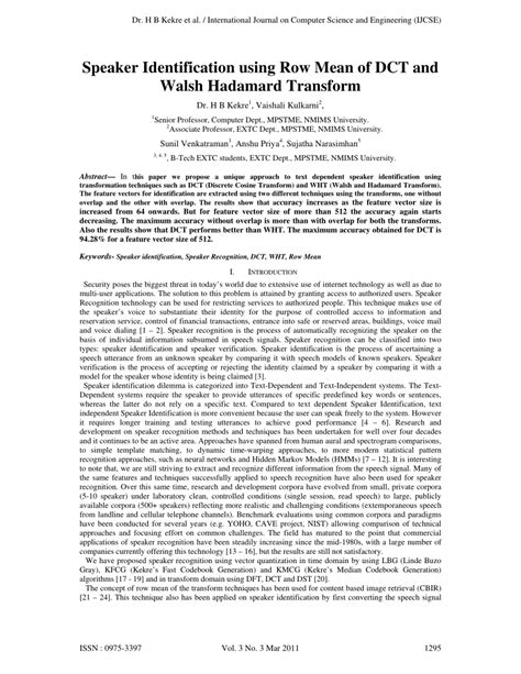 Pdf Speaker Identification Using Row Mean Of Dct And Walsh Hadamard
