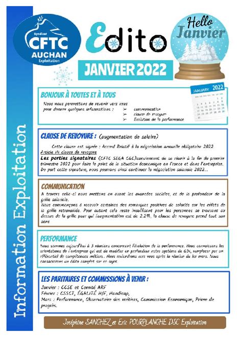 Edito Exploitation Janvier CFTC Groupe Auchan