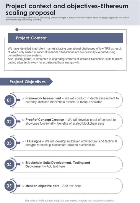 Project Context And Objectives Ethereum Scaling Proposal One Pager Sample Example Document Ppt