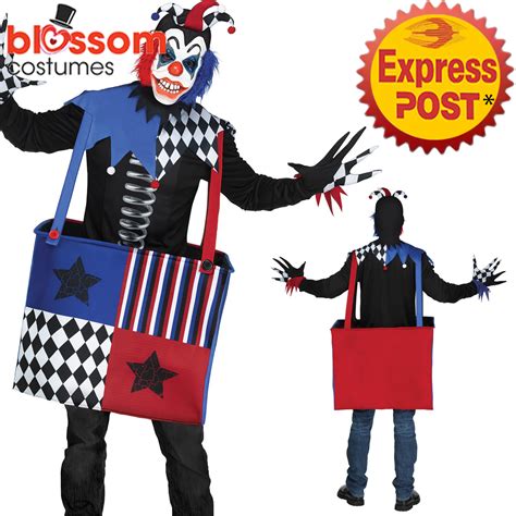 Ca456 Mens Freak In A Box Jester Jack Scary Killer Circus Clown