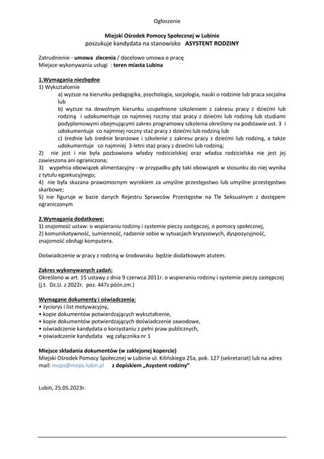 Og Oszenia O Naborze Na Wolne Stanowiska Pracy Miejski O Rodek Pomocy