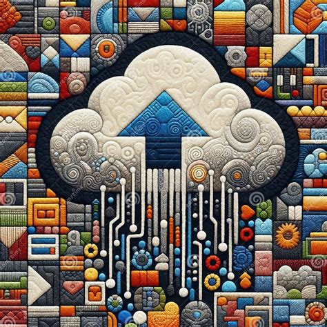 Felt Art Patchwork Cloud Computing Concept Showcasing File Upload And