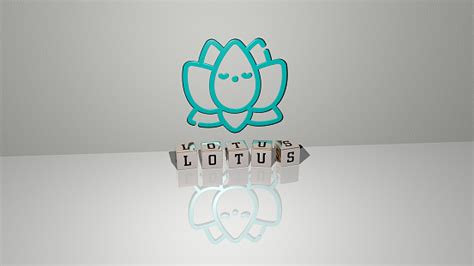 개념 의미와 슬라이드 쇼 프리젠 테이션을위해 거울 바닥에 금속 입방 문자로 정렬 된 벽과 텍스트에 아이콘과 로터스의 3d 표현 일러스트와 꽃 0명에 대한 스톡 사진 및 기타