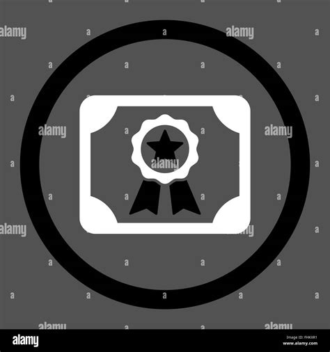 Certificate Flat Black And White Colors Rounded Glyph Icon Stock Photo