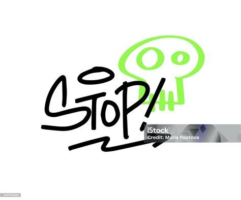 Grafiti Modern Dengan Tulisan Stop Dan Tengkorak Spidol Semprot